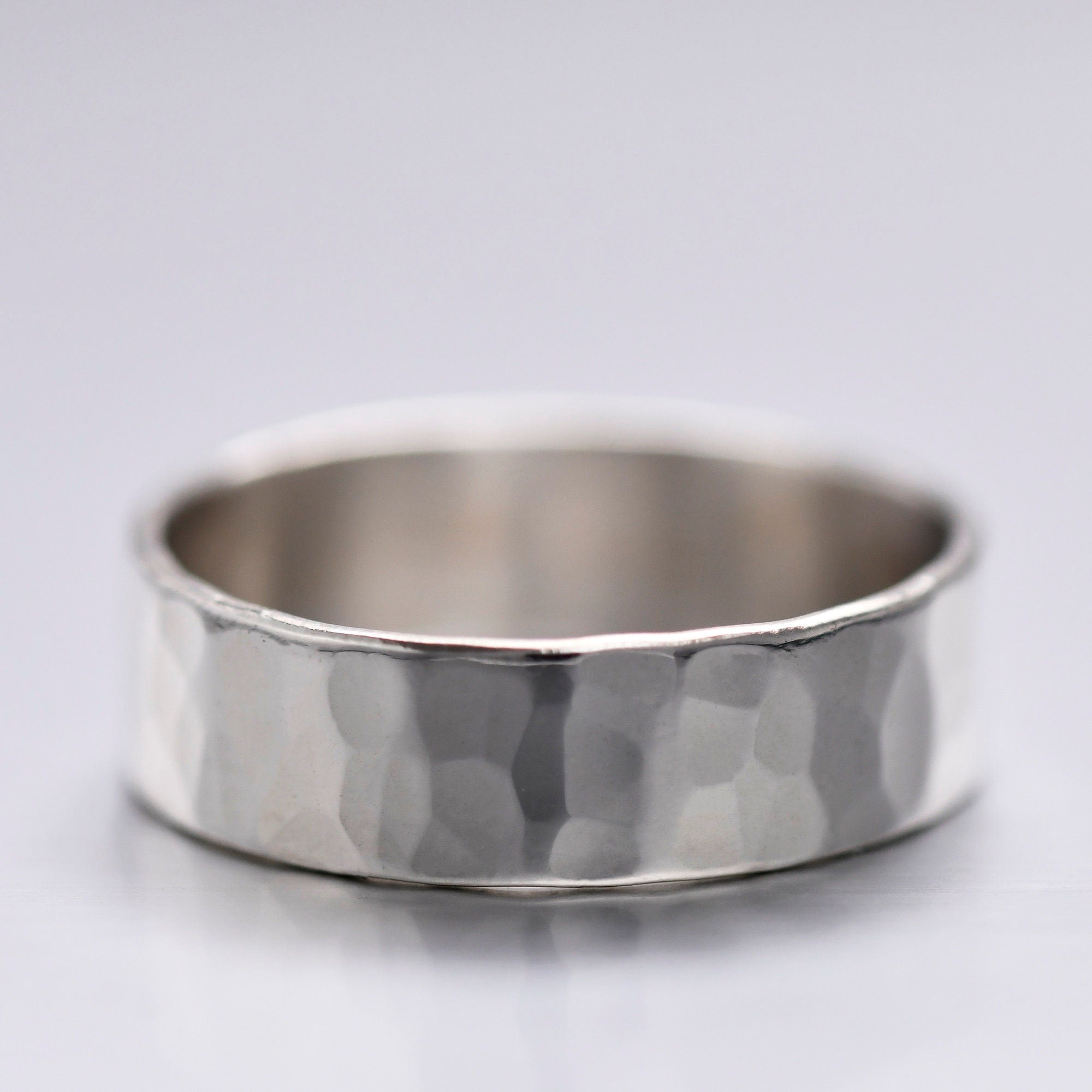 Sterling Silver Hammered Ring with Polished Finish, Subtle Modern Text ...